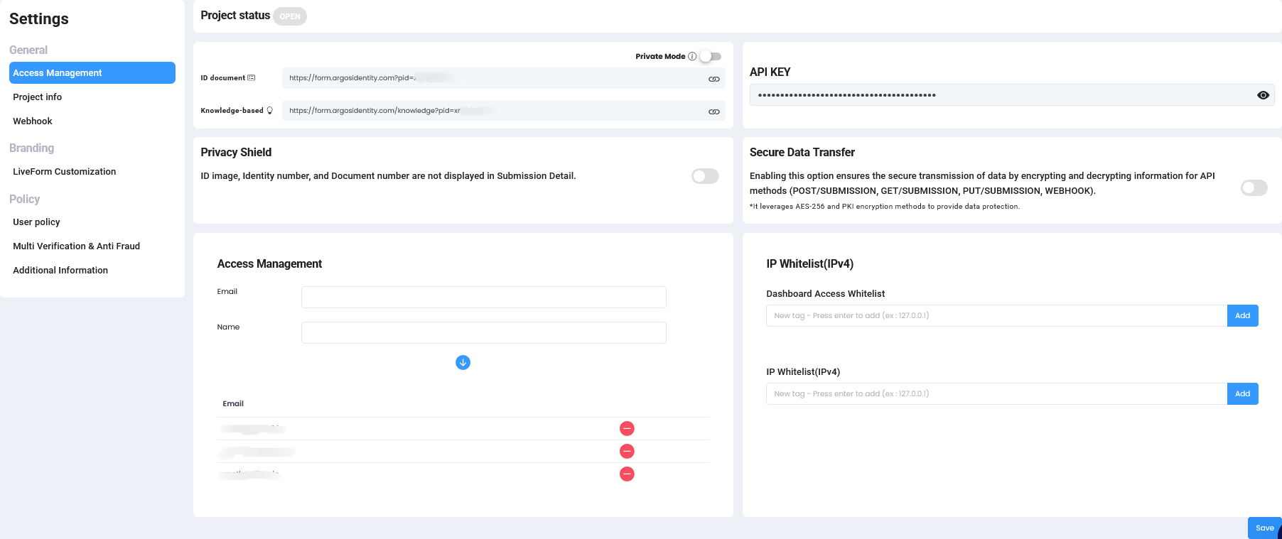 Access Management - Admin Access & LiveForm Connection – ARGOS Identity
