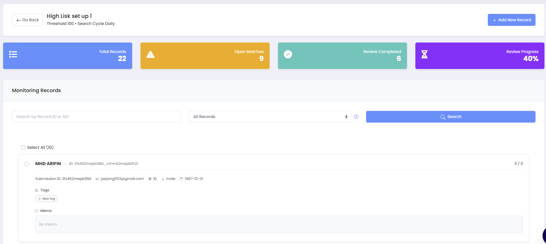 Monitor Record Management – ARGOS Identity